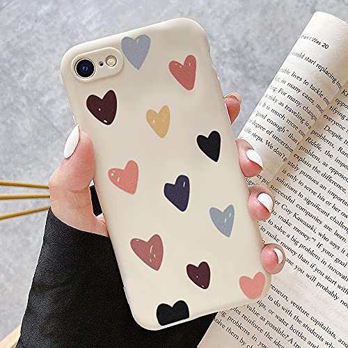 LLZ.COQUE for iPhone SE Case 2020/2022, iPhone 7 Case iPhone 8 Phone Case Cute for Women Girls Matte Love-Hearts Pattern Design Soft Liquid Silicone Shockproof Protective Cover 4.7 inch - Beige