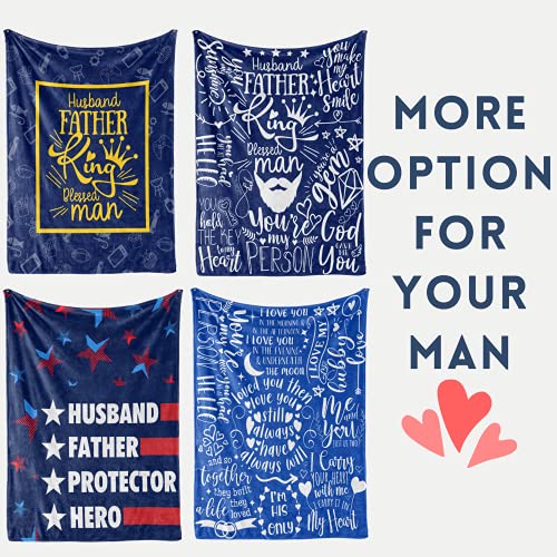 InnoBeta Husband Blanket, Flannel Throw Blanket for Hubby and Dad on Birthday, Anniversary, Christmas, Valentine's Day (Husband Father King Blessed Man, Blue, 50"x 65")