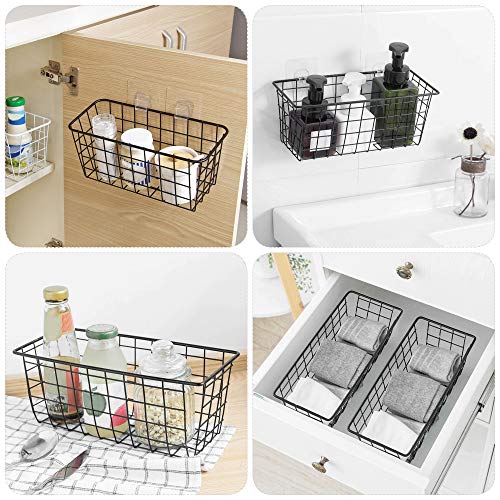 XINFULL 4 Pack Wire Storage Baskets Household Metal Wall-Mounted Containers Organizer Bins for Kitchen Bathroom Freezer Pantry Closet Laundry Room Cabinets Garage Shelf, Large