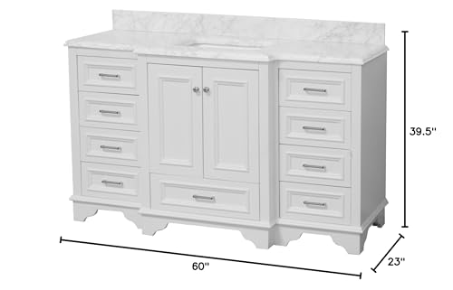 Kitchen Bath Collection Nantucket 60-inch Single Bathroom Vanity (White/Carrara): Includes White Cabinet with Authentic Italian Carrara Marble Countertop and White Ceramic Sink