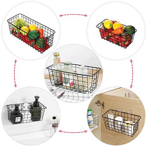XINFULL 4 Pack Wire Storage Baskets Household Metal Wall-Mounted Containers Organizer Bins for Kitchen Bathroom Freezer Pantry Closet Laundry Room Cabinets Garage Shelf, Large