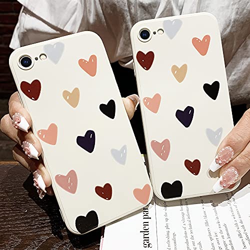 LLZ.COQUE for iPhone SE Case 2020/2022, iPhone 7 Case iPhone 8 Phone Case Cute for Women Girls Matte Love-Hearts Pattern Design Soft Liquid Silicone Shockproof Protective Cover 4.7 inch - Beige