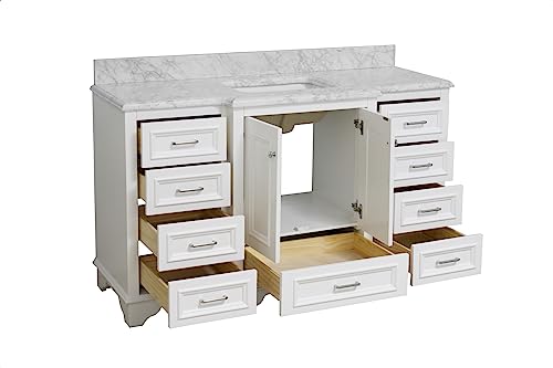 Kitchen Bath Collection Nantucket 60-inch Single Bathroom Vanity (White/Carrara): Includes White Cabinet with Authentic Italian Carrara Marble Countertop and White Ceramic Sink