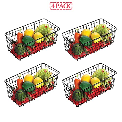 XINFULL 4 Pack Wire Storage Baskets Household Metal Wall-Mounted Containers Organizer Bins for Kitchen Bathroom Freezer Pantry Closet Laundry Room Cabinets Garage Shelf, Large