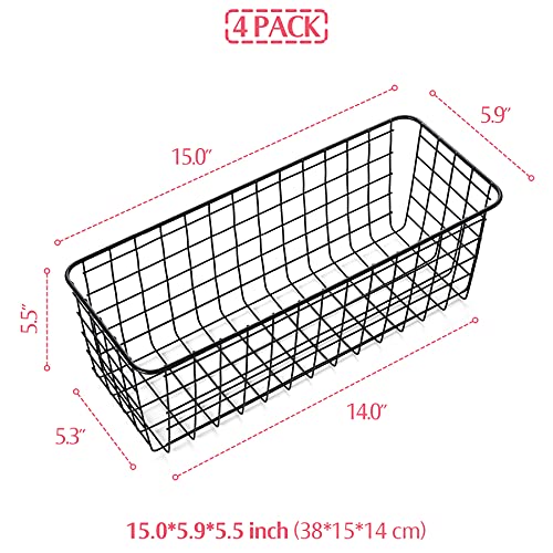 XINFULL 4 Pack Wire Storage Baskets Household Metal Wall-Mounted Containers Organizer Bins for Kitchen Bathroom Freezer Pantry Closet Laundry Room Cabinets Garage Shelf, Large