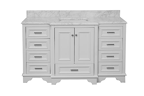 Kitchen Bath Collection Nantucket 60-inch Single Bathroom Vanity (White/Carrara): Includes White Cabinet with Authentic Italian Carrara Marble Countertop and White Ceramic Sink
