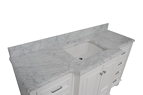 Kitchen Bath Collection Nantucket 60-inch Single Bathroom Vanity (White/Carrara): Includes White Cabinet with Authentic Italian Carrara Marble Countertop and White Ceramic Sink