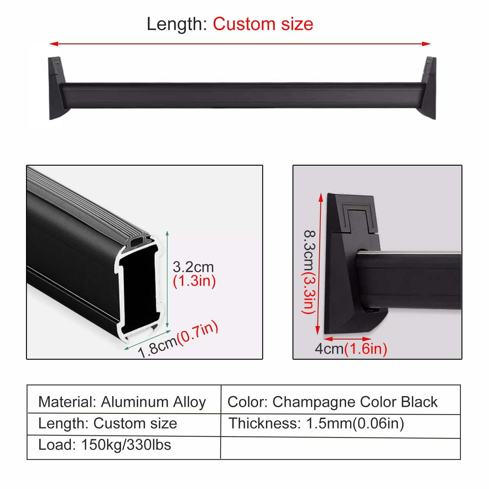 RV/Wardrobe/Laundry Room Closet Rod Wall Mounted, Heavy Duty Cuttable Metal Hanging Clothes Pole With Bracket Kits, 160 150 140 130 120 110 100 90 80cm Long (Color : Black, Size : 80cm/31.5in)