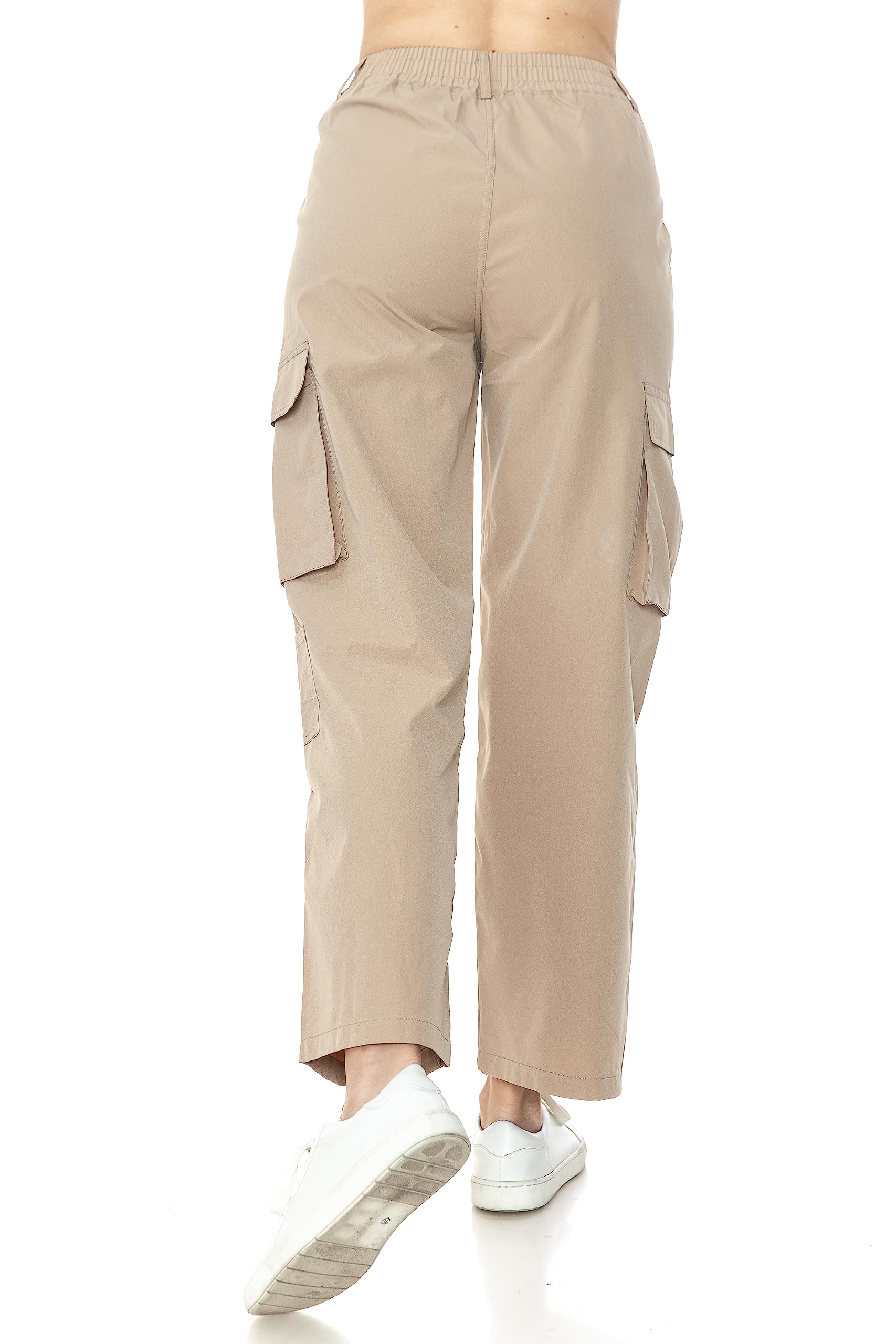 Leggings Depot High Waisted Women’s Straight Wide Leg Trousers w/Pockets, Baggy Cargo Pants, Khaki-Large