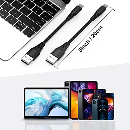 [Apple MFi Certified] Short iPhone Charging Cable(3Pack 8 Inch),USB to Lightning Charger Cord for Apple,Nylon Braided Fast Charging Data Syncing Cable for iPhone 14/13/12/11/XS/XR/X/8/7/6/iPad/Airpods