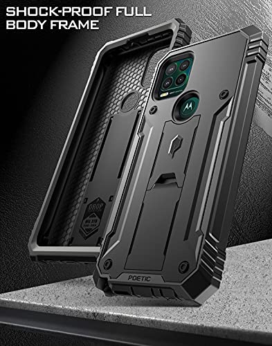 Poetic Revolution Series Case for Moto G Stylus 5G (2021), Model # XT2131, Full-Body Rugged Dual-Layer Shockproof Protective Cover with Kickstand and Built-in Screen Protector, Black
