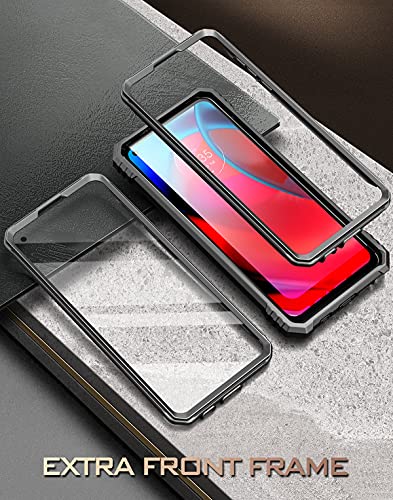 Poetic Revolution Series Case for Moto G Stylus 5G (2021), Model # XT2131, Full-Body Rugged Dual-Layer Shockproof Protective Cover with Kickstand and Built-in Screen Protector, Black