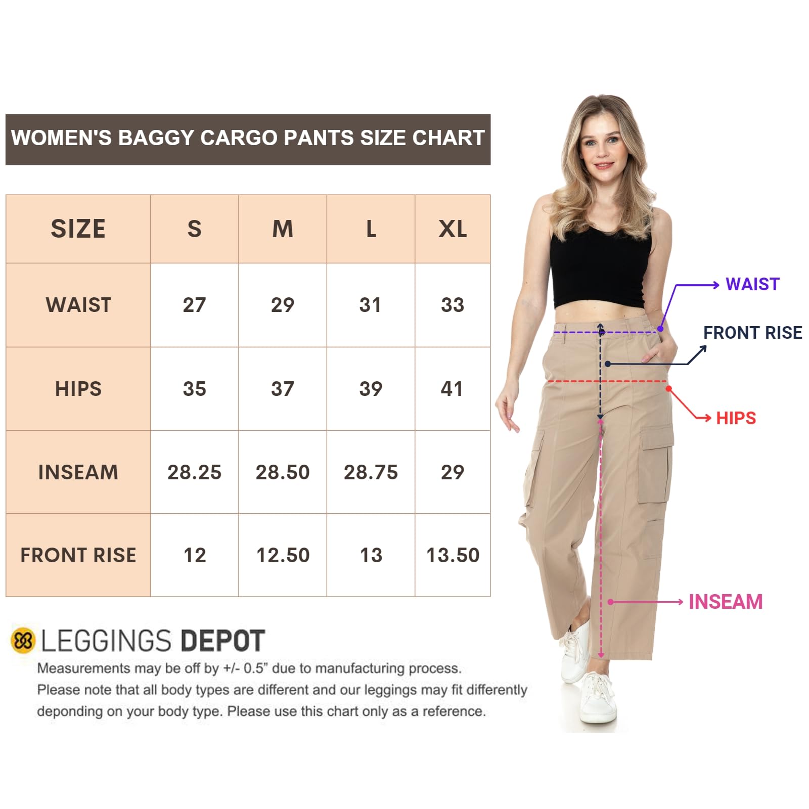 Leggings Depot High Waisted Women’s Straight Wide Leg Trousers w/Pockets, Baggy Cargo Pants, Khaki-Large