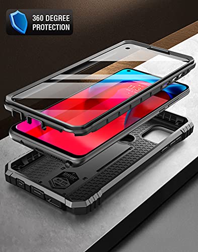 Poetic Revolution Series Case for Moto G Stylus 5G (2021), Model # XT2131, Full-Body Rugged Dual-Layer Shockproof Protective Cover with Kickstand and Built-in Screen Protector, Black