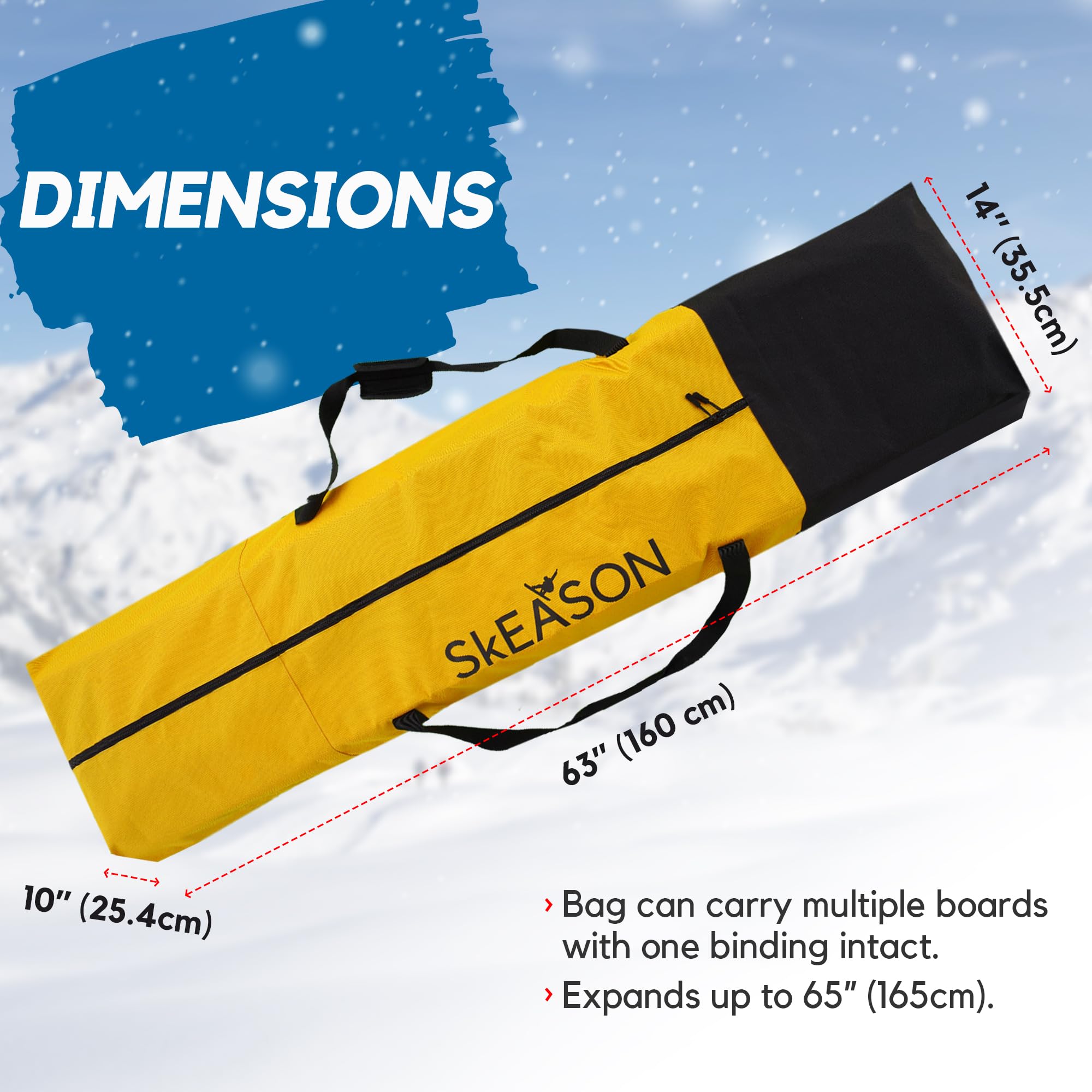 SkEASON Travel Snowboard Bag - Water Resistant Snowboard Backpack w/ 900D & 600D PVC Polyester - Snowboard Carry Case w/Strong Stitching - Snowboard Bag for Two - Helmet, Board, Boots, & More
