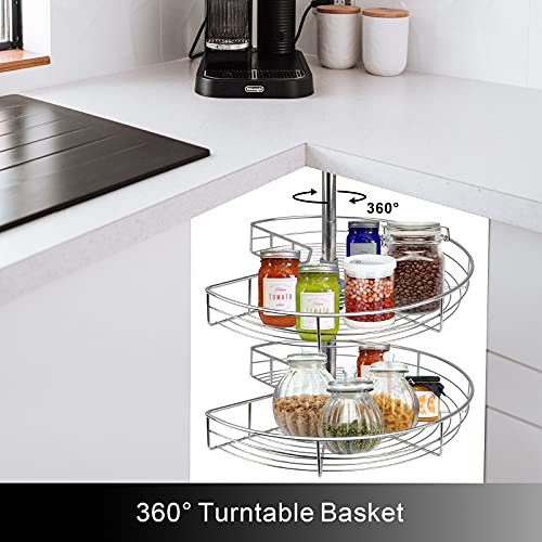 Suninlife Kidney Chrome Lazy Susan Cabinet 32" Kitchen Cabinet Blind Corner 2 Tier Stainless Steel Corner Cabinet Organizer