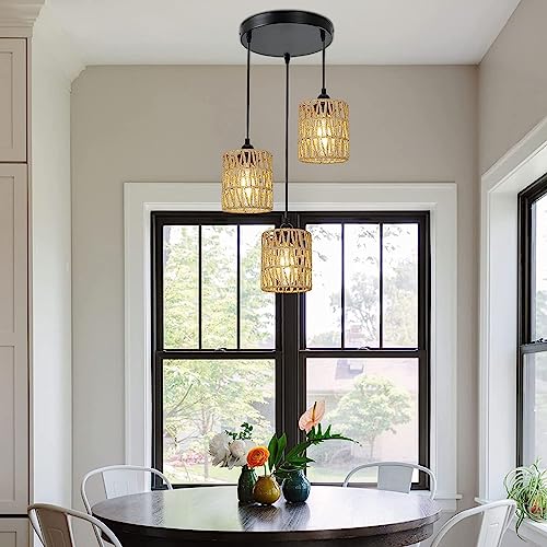 3 Pack Rattan Lamp Shade Small Boho Shades Replacement - Pendant Sconce Shade Ceiling Fan Light Covers Cylinder Woven Lampshade for Floor Lamps Pendant Light Chandelier Wall Sconces Light Fixture