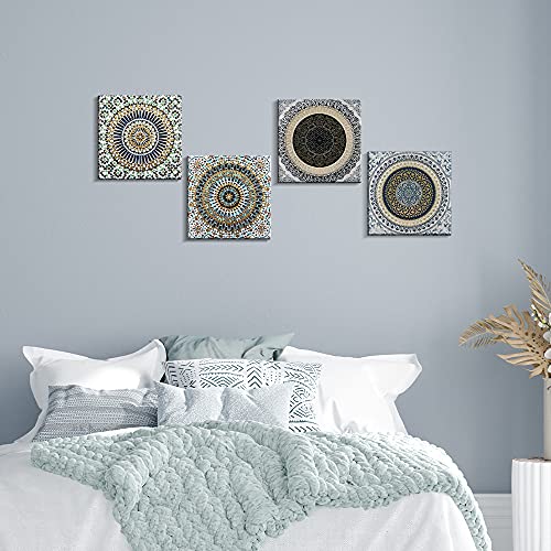 Bathroom Decor Boho Canvas Wall Art 4 Panel Mandala Canvas Print Artwork for Living Room Bedroom Decoration (12"x12"x4, B)