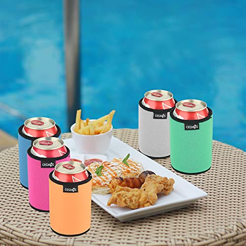 Cosmos Pack of 5 Non Skid Full Flat Bottom Neoprene 12 OZ Can Cooler Sleeves Can Insulated Cover for Soda, Beer & Water Bottles (For 12 oz Standard Can Size)