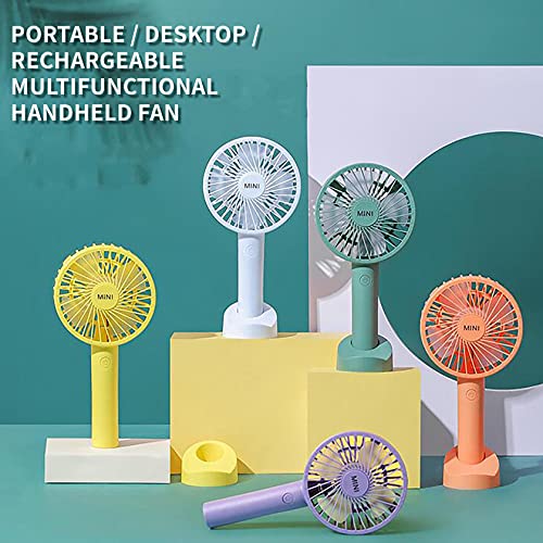 Mini Handheld Fan, Mini Personal Portable Table Fan with USB Rechargeable Battery Operated & Phone Stand, Handheld Small Fan Portable Lanyard Small Student New Fan with 3 Speeds Cooling for Kids Girls Household Office Camping (Yellow)