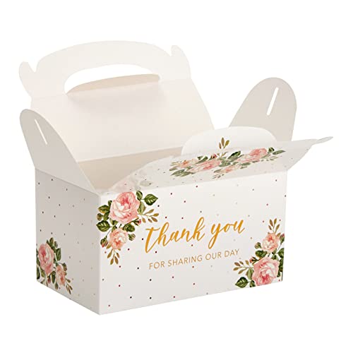Sparkle and Bash 24 Pack Floral Thank You Treat Boxes for Wedding Reception Favors, Baby Shower, Birthday Party (6.25 x 3.5 In)