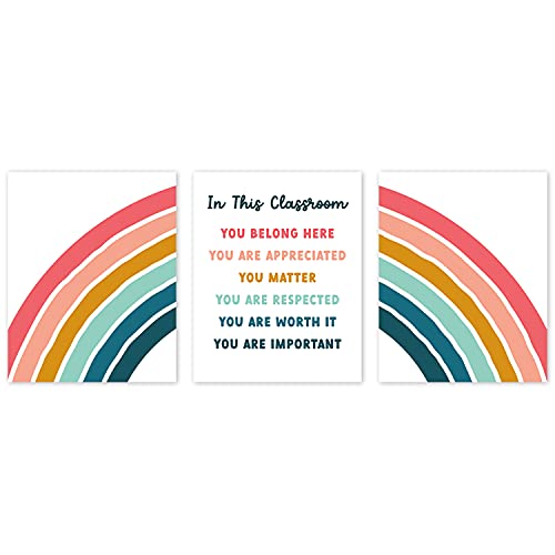 Inspirational In This Classroom Wall Art - 3 Piece Rainbow Set (8β x 10β UNFRAMED) Boho Rainbow Classroom Decor, Colorful Posters for Bulletin Board, Affirmations for Students, Preschool, Elementary, Middle School, or Homeschool