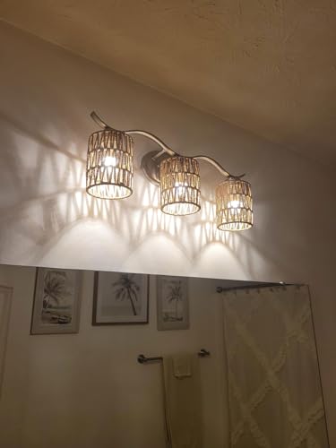 3 Pack Rattan Lamp Shade Small Boho Shades Replacement - Pendant Sconce Shade Ceiling Fan Light Covers Cylinder Woven Lampshade for Floor Lamps Pendant Light Chandelier Wall Sconces Light Fixture