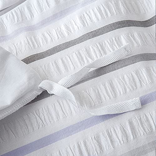 Amazon Brand β Pinzon Seersucker Duvet Cover Set,100% Cotton Yarn Dyed Seersucker Duvet Cover Set,3 Pieces Textured Stripe Bedding Set - Multi Queen