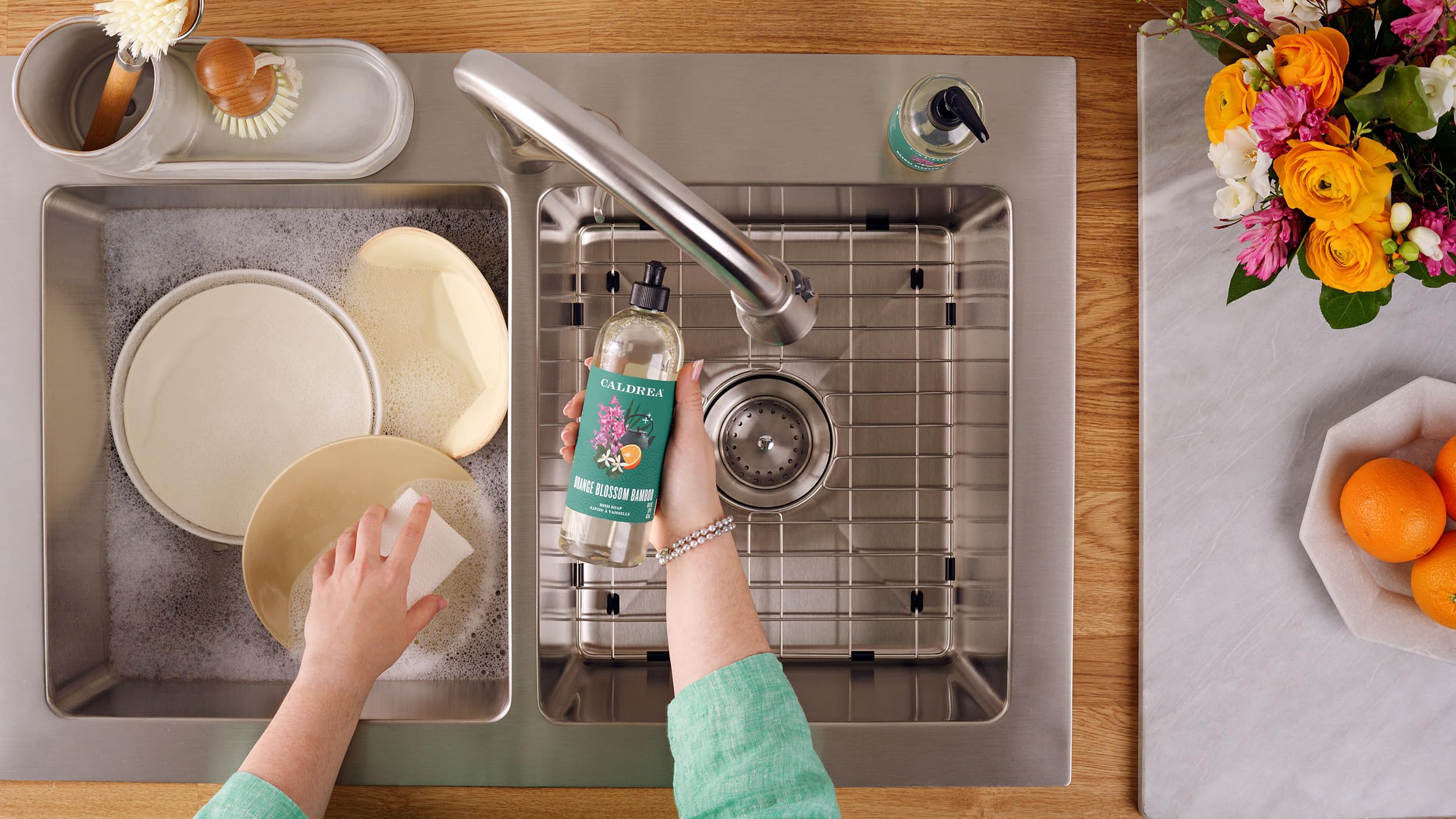 Caldrea Dish Soap, Dishwashing Liquid Made with Soap Bark, Aloe Vera, Orange Peel and Ylang Ylang Flower Essential Oils, Orange Blossom Bamboo Scent, 16 oz