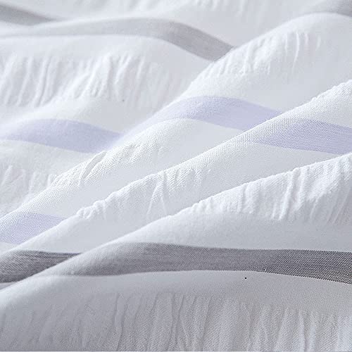 Amazon Brand β Pinzon Seersucker Duvet Cover Set,100% Cotton Yarn Dyed Seersucker Duvet Cover Set,3 Pieces Textured Stripe Bedding Set - Multi Queen