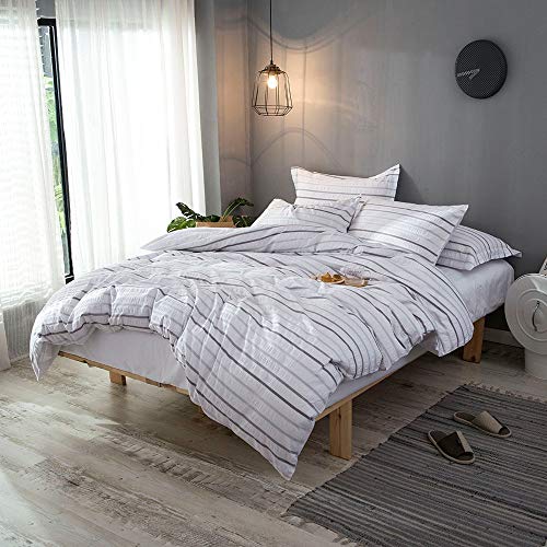 Amazon Brand β Pinzon Seersucker Duvet Cover Set,100% Cotton Yarn Dyed Seersucker Duvet Cover Set,3 Pieces Textured Stripe Bedding Set - Multi Queen