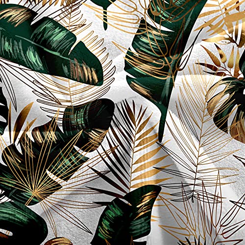 Bedbay Leaf Blanket Soft Flannel Throw Blanket for Couch Green Blanket Green and Gold Palm Leaf Printed Lightweight Plush Throw Fleece Blanket for Bed Sofa Chair (Leaf, Throw(50"x60"))