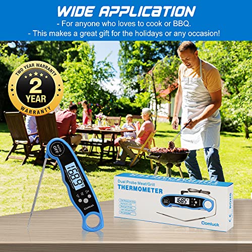 Digital Meat Thermometer for Cooking - Comluck CA002 Instant Read Meat Thermometer for Grilling and Smoking 2-in-1 Dual Probe Oven Safe Food Thermometer with Alarm for Grill BBQ Steak Turkey
