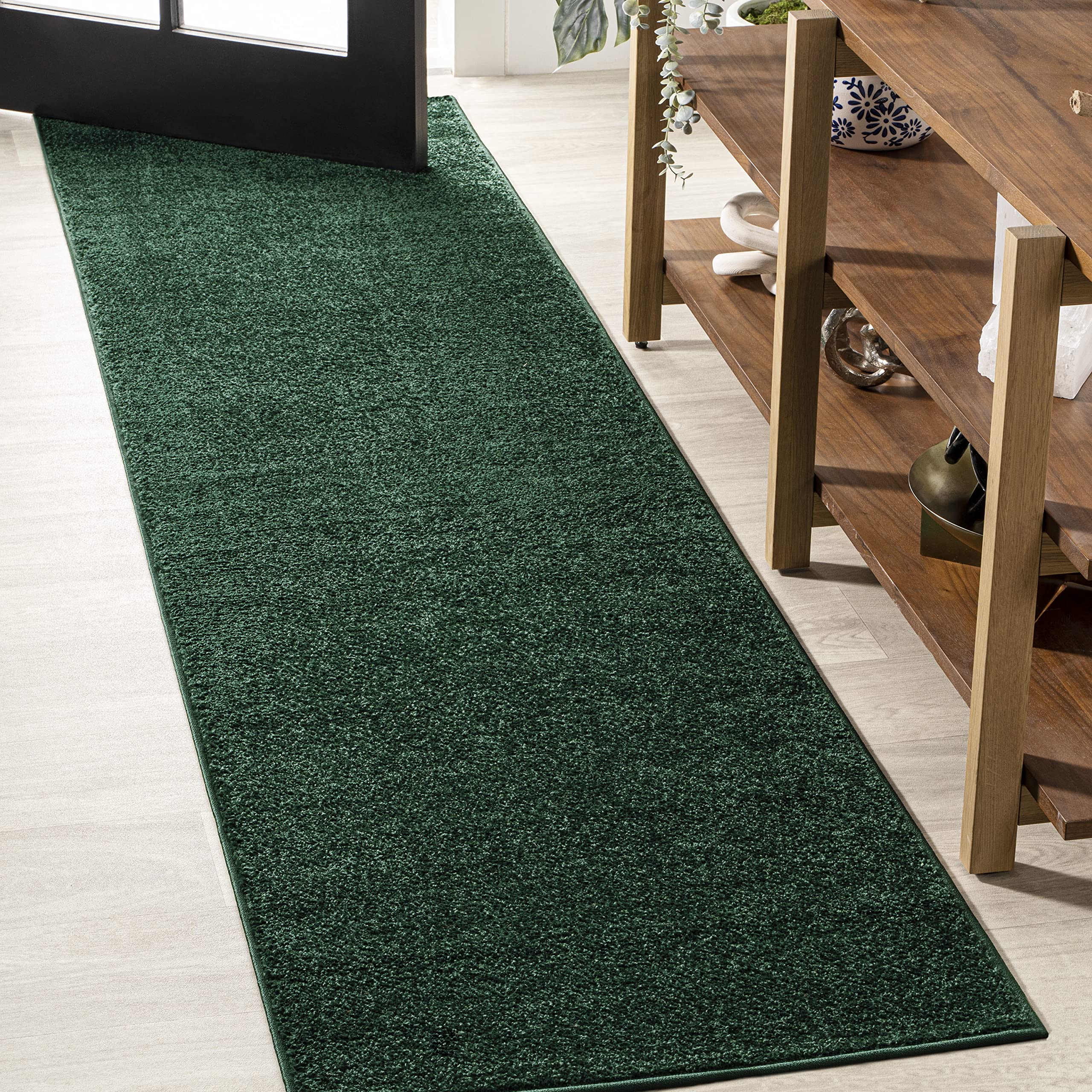 JONATHAN Y SEU100L-212 Haze Solid Low-Pile Indoor Runner Rug, Coastal, Bohemian, Minimalist, Classic, Casual for Bedroom,Kitchen,Living Room,Non Shedding,Easy-Washing, Green, 2 X 12