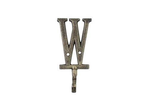 Handcrafted Nautical Decor Rustic Gold Cast Iron Letter W Alphabet Wall Hook 6"
