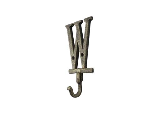 Handcrafted Nautical Decor Rustic Gold Cast Iron Letter W Alphabet Wall Hook 6"