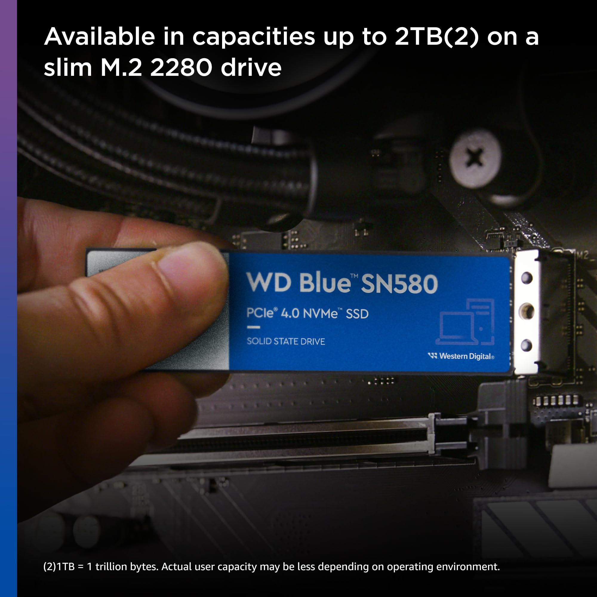Western Digital 2TB WD Blue SN580 NVMe Internal Solid State Drive SSD - Gen4 x4 PCIe 16Gb/s, M.2 2280, Up to 4,150 MB/s - WDS200T3B0E