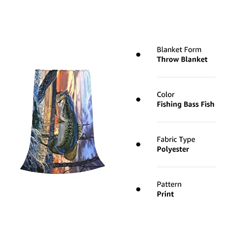 WOWUSUO Bass Fish Blanket Fishing Throw Bed Blankets Cozy Lightweight Soft Bedding for Sofa Bed Office Travel 60x50 inches