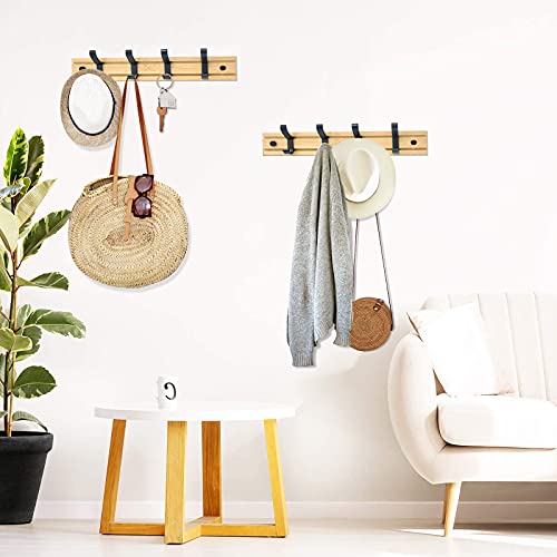 Coat Rack Wall MountedĀ ,Wooden Board Coat Rack with 4 Movable Coat Hooks, Heavy Duty Coat Metal Hooks Rail for Coat Hat Towel Purse Robes Bathroom Entryway (Natural)