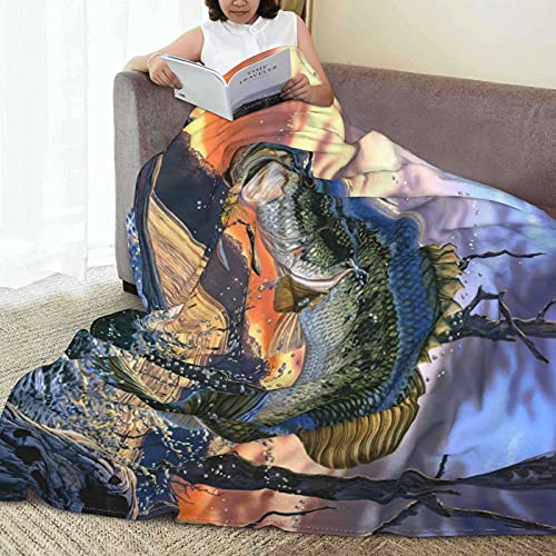 WOWUSUO Bass Fish Blanket Fishing Throw Bed Blankets Cozy Lightweight Soft Bedding for Sofa Bed Office Travel 60x50 inches