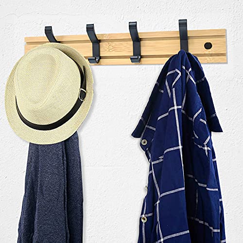 Coat Rack Wall MountedĀ ,Wooden Board Coat Rack with 4 Movable Coat Hooks, Heavy Duty Coat Metal Hooks Rail for Coat Hat Towel Purse Robes Bathroom Entryway (Natural)