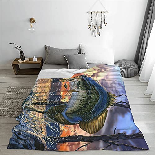 WOWUSUO Bass Fish Blanket Fishing Throw Bed Blankets Cozy Lightweight Soft Bedding for Sofa Bed Office Travel 60x50 inches