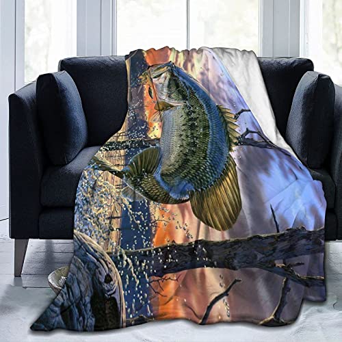 WOWUSUO Bass Fish Blanket Fishing Throw Bed Blankets Cozy Lightweight Soft Bedding for Sofa Bed Office Travel 60x50 inches