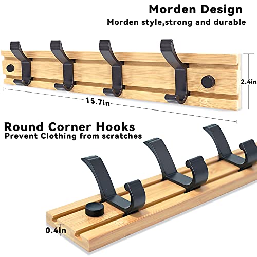 Coat Rack Wall MountedĀ ,Wooden Board Coat Rack with 4 Movable Coat Hooks, Heavy Duty Coat Metal Hooks Rail for Coat Hat Towel Purse Robes Bathroom Entryway (Natural)