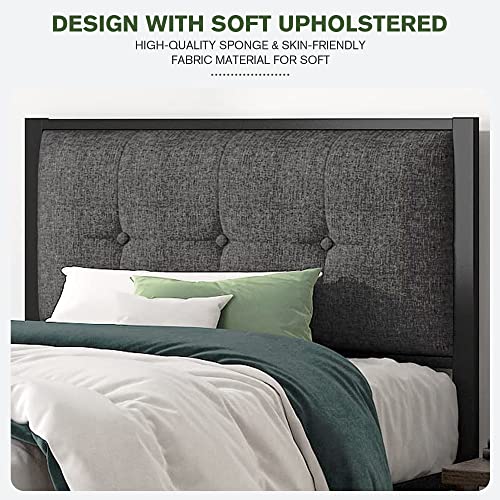 IMUsee Twin Size Bed Frame with Upholstered Button Tufted Headboard, Heavy Duty Platform Bed with 17 Strong Metal Slats Support, 11” Storage Space, Easy Assembly, Noise Free, No Box Spring Needed