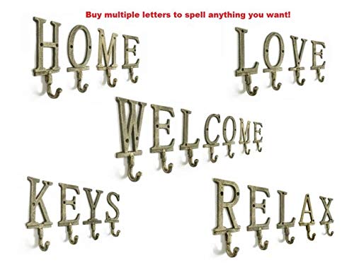 Handcrafted Nautical Decor Rustic Gold Cast Iron Letter A Alphabet Wall Hook 6"