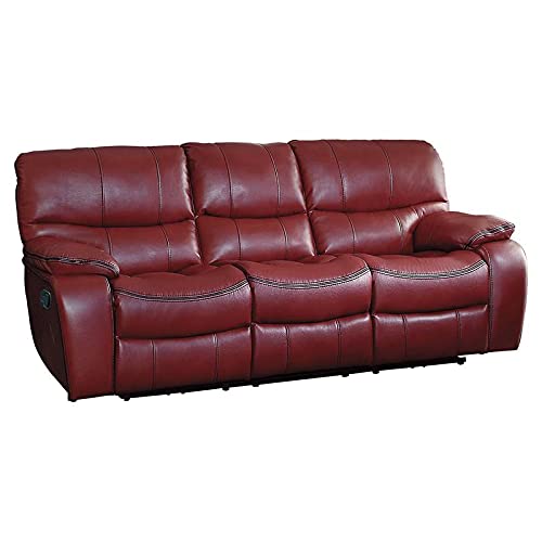 Pemberly Row 19.5" Traditional Faux Leather Double Reclining Sofa in Red