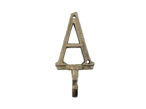 Handcrafted Nautical Decor Rustic Gold Cast Iron Letter A Alphabet Wall Hook 6"
