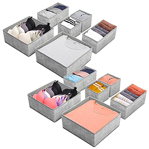 Hinotori Clothing Drawer Organizers 12 Pack ā Foldable Storage Bin Drawer Dividers for Clothes, Underwear, Socks, Bras ā Collapsible Fabric Organizer for Closet, Shelves, Dresser, Bedroom