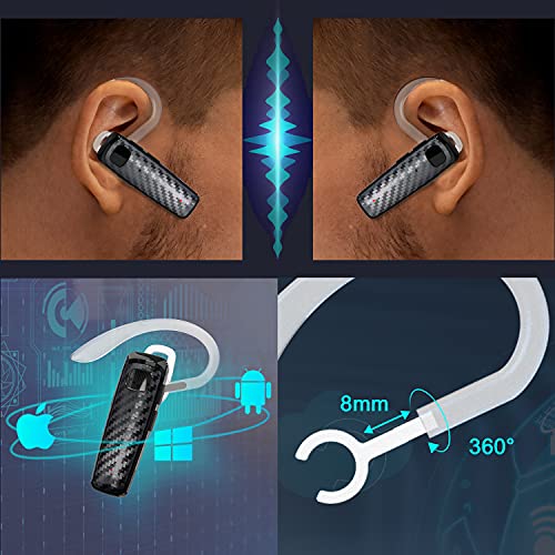 Bluetooth Headset,CVC8.0 Bluetooth Earpiece,16Hrs Talk Time Wireless Handsfree Headset Noise Cancelling Single Ear Bluetooth Headsets for Office/Workout/Driving,Compatible with iPhone ＆ Android-bk